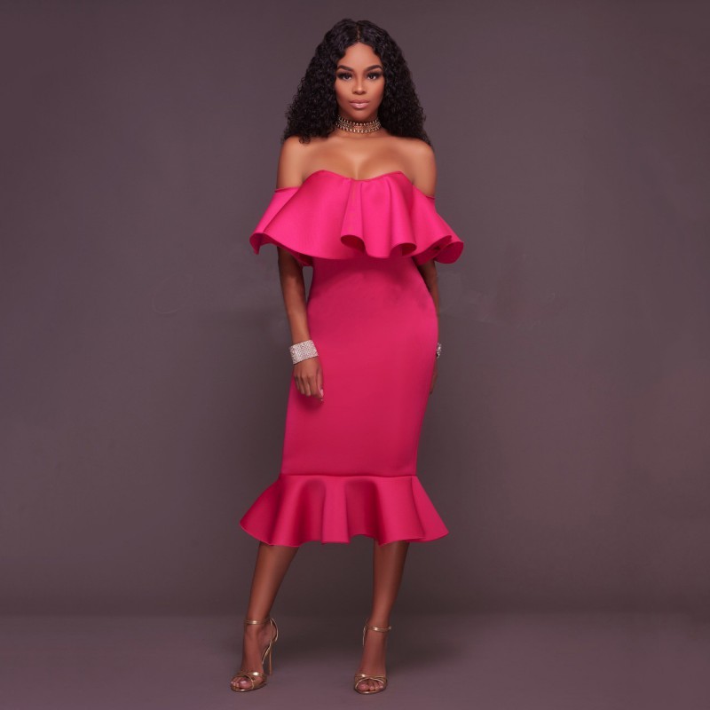 Sexy Femme Bandage Bodycon Ruffle Robe Evening Party Cocktail Pencil Mini Dress